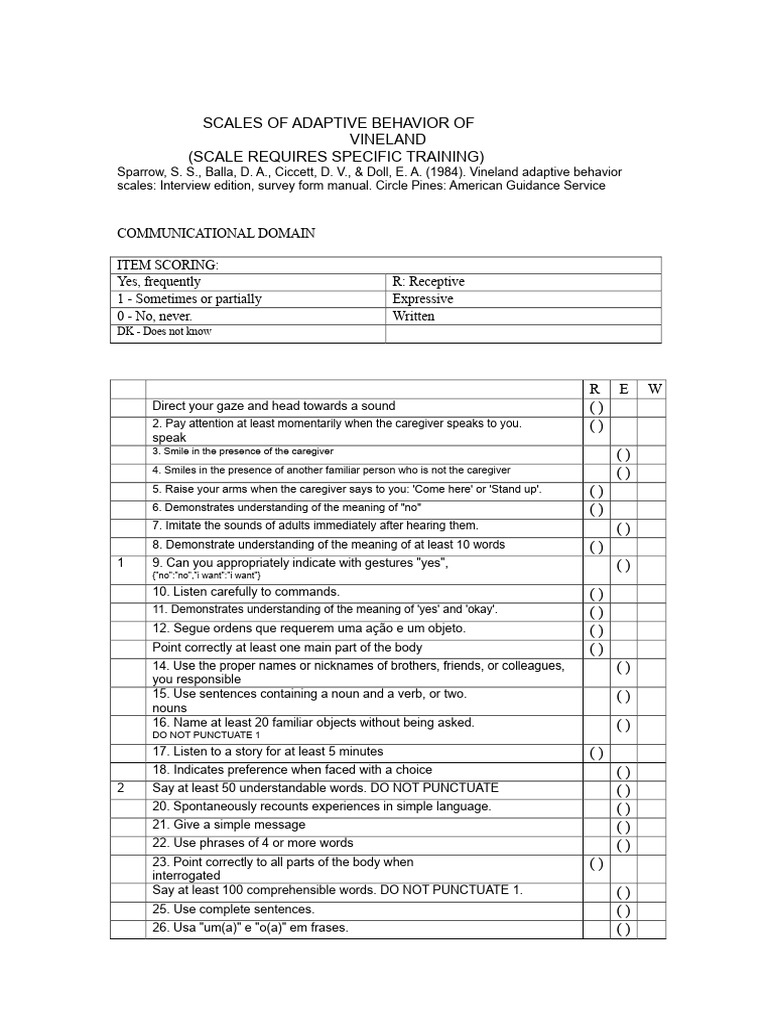 Adaptive Behavior Scales | PDF | Word | Sentence (Linguistics)
