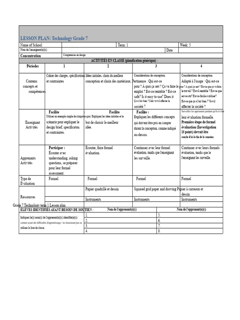 Plan de leçon technologie 7e année | PDF | Apprentissage