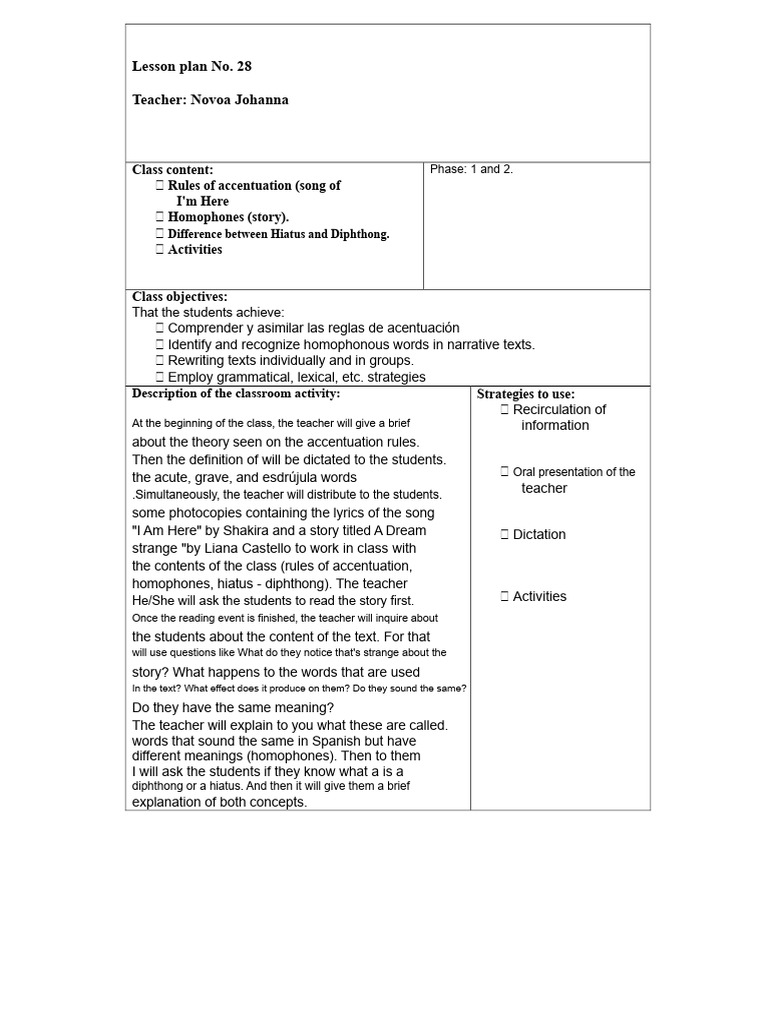 Lesson Plan 28 (Homophone Words - Diphthong - Hiatus) | PDF | Stress ...