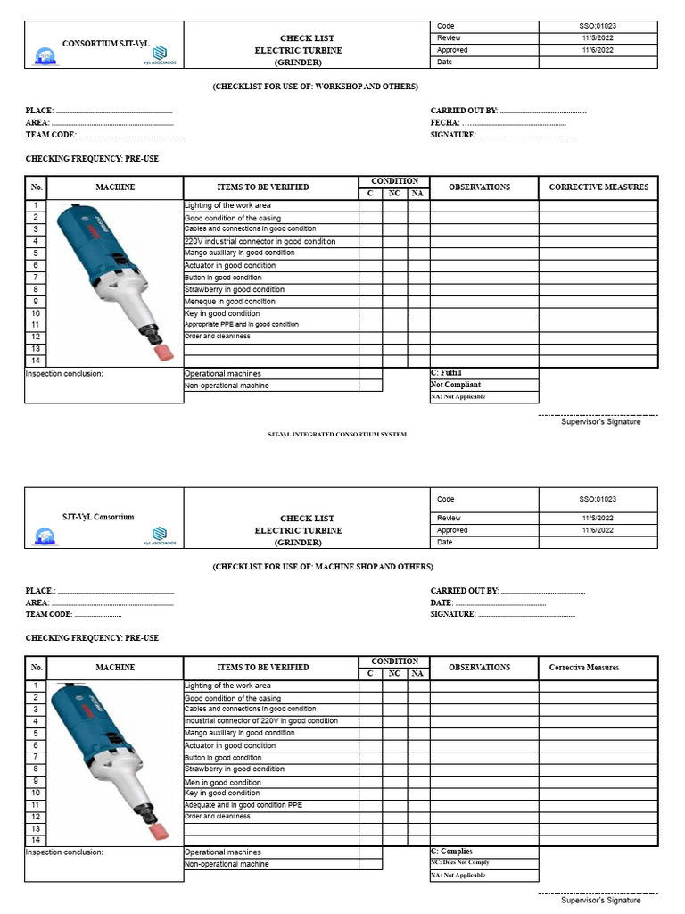 Electric Turbine Inspection Checklist | PDF