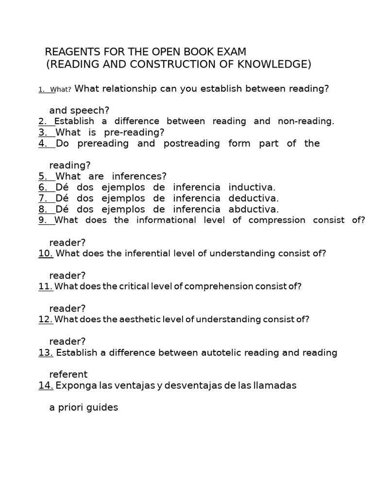 Open Book Exam Reagents: Reading Insights | PDF