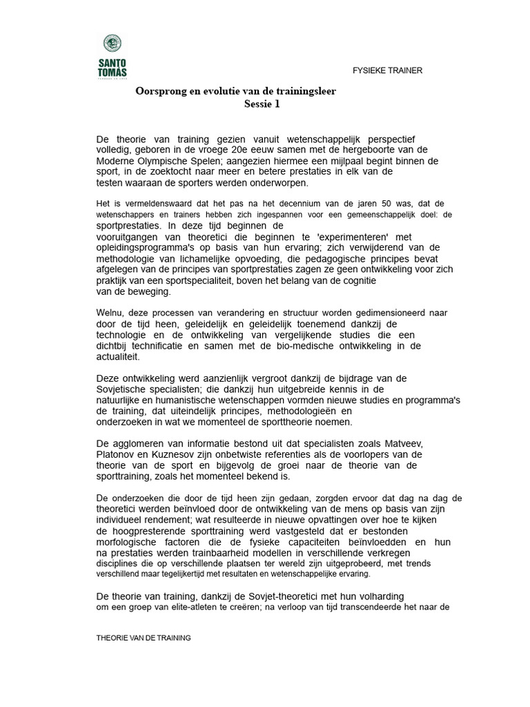 01 - Oriën en Evolutie Van de Trainingsleer | PDF