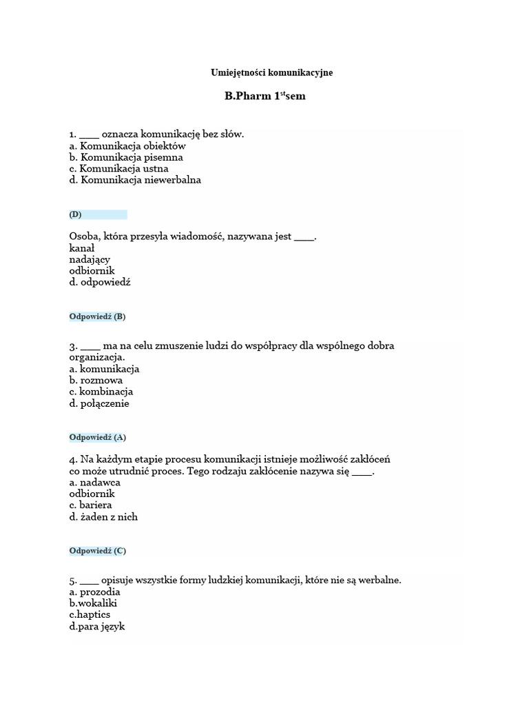 Umiejętności Komunikacyjne | PDF