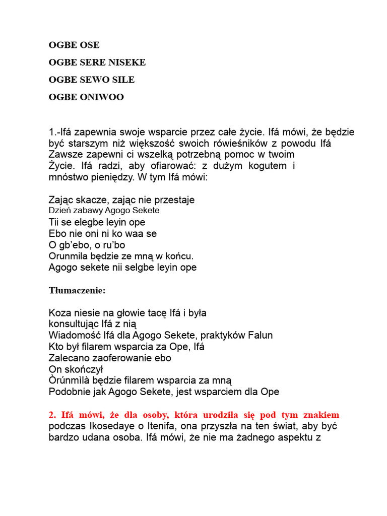 Ogbe Ose IFA TRADYCJONALNY | PDF