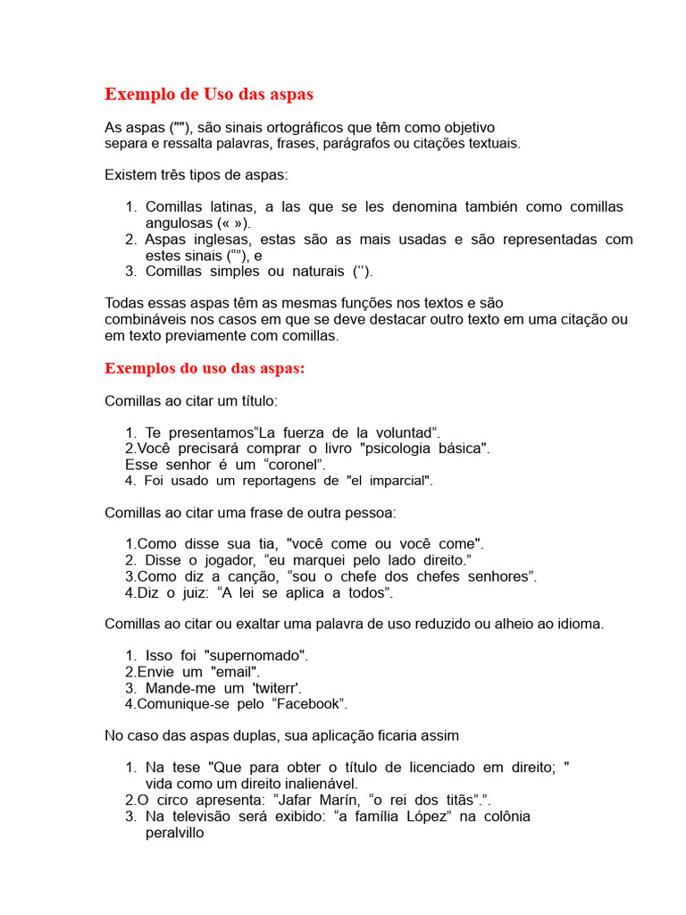 Exemplo de Uso Das Aspas | PDF