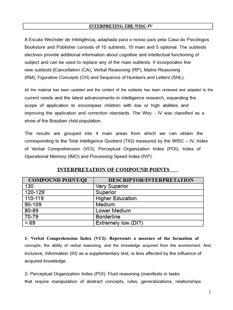 Interpret The Wisc-Iv | PDF | Psychometrics | Psychology
