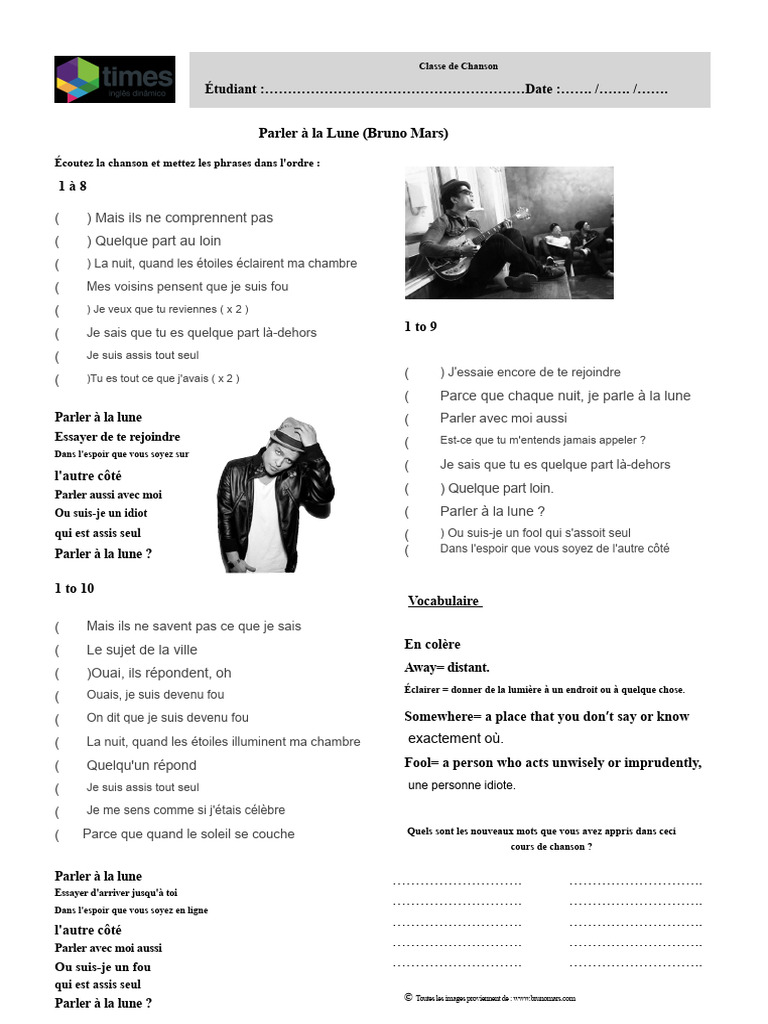 Activité de chanson : Parler à la Lune | PDF