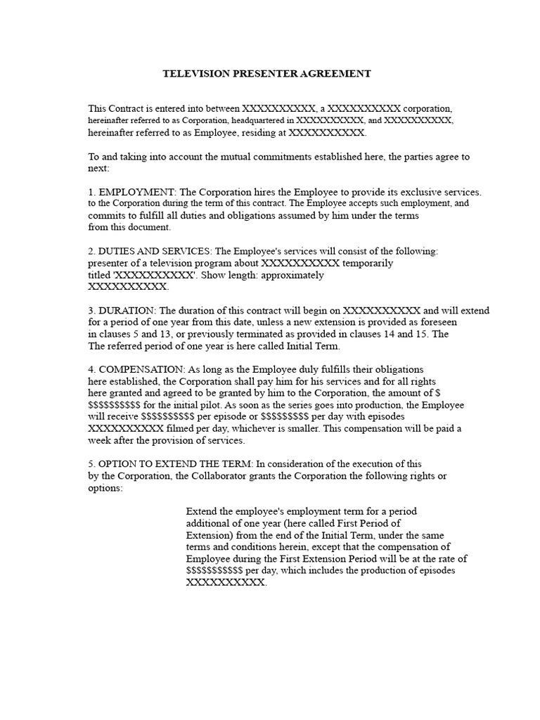 Television Presenter Employment Contract | PDF | Employment ...