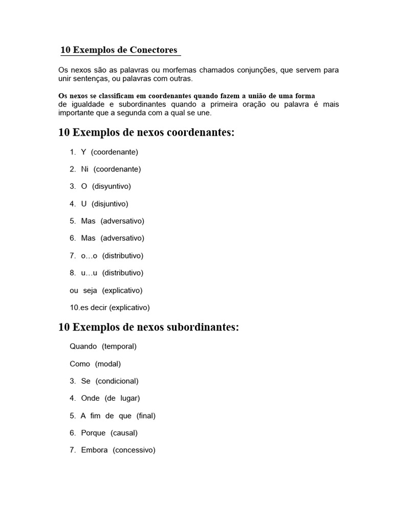 10 Exemplos de Conectores em Português | PDF