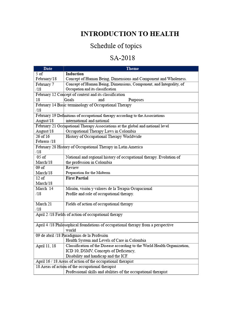 Activity Schedule | PDF | Occupational Therapy | Liberal Arts Education