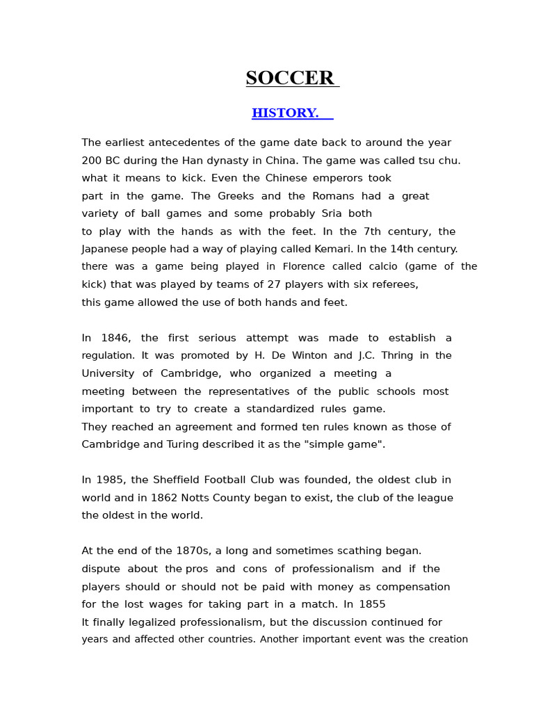 History of Football | PDF | Sports | Sports Rules And Regulations