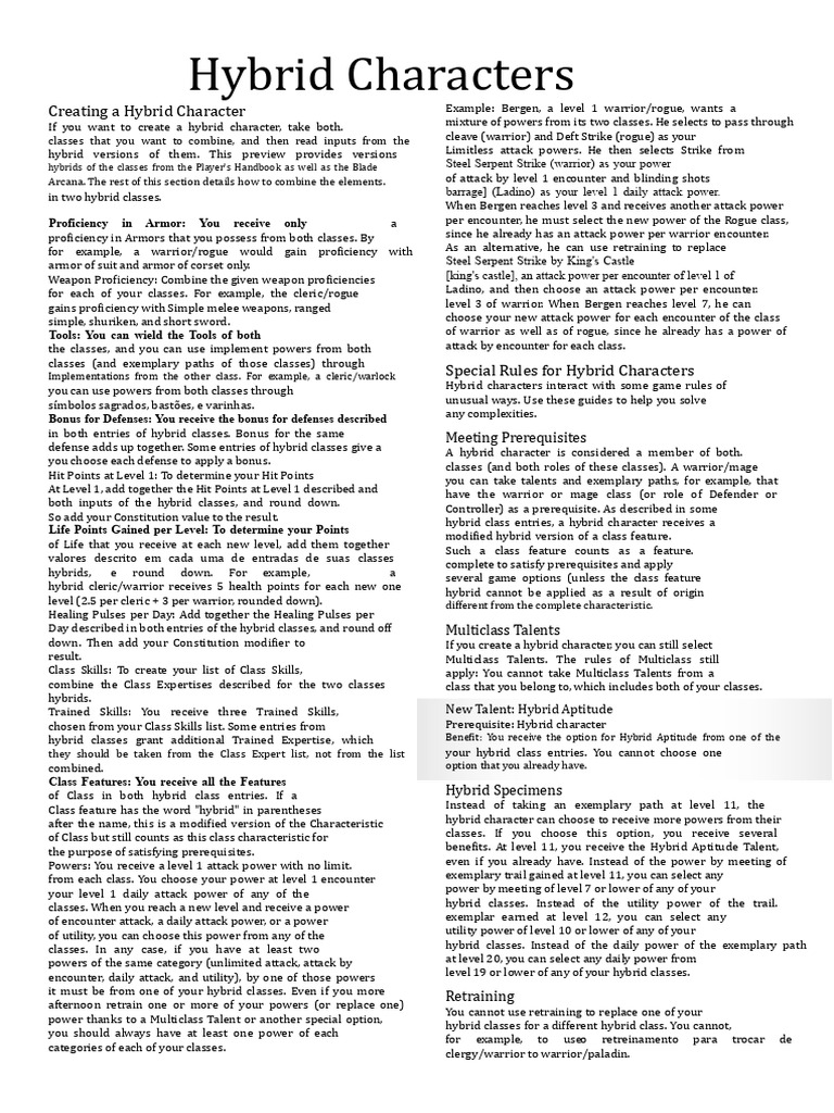 Guide to Creating Hybrid Characters | PDF | D20 System | Gary Gygax Games