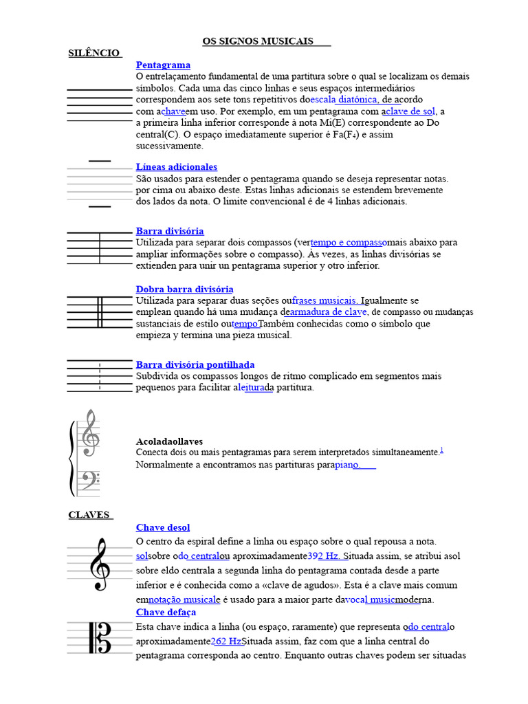 Signos Musicais e Notação Explicados | PDF | Clave | Notação musical
