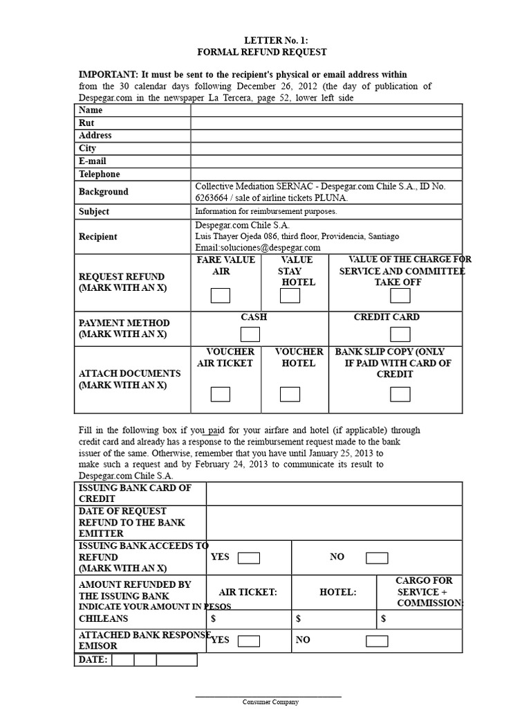 Letter No. 1 - Request For Reimbursement For Despegar - Com Agency ...