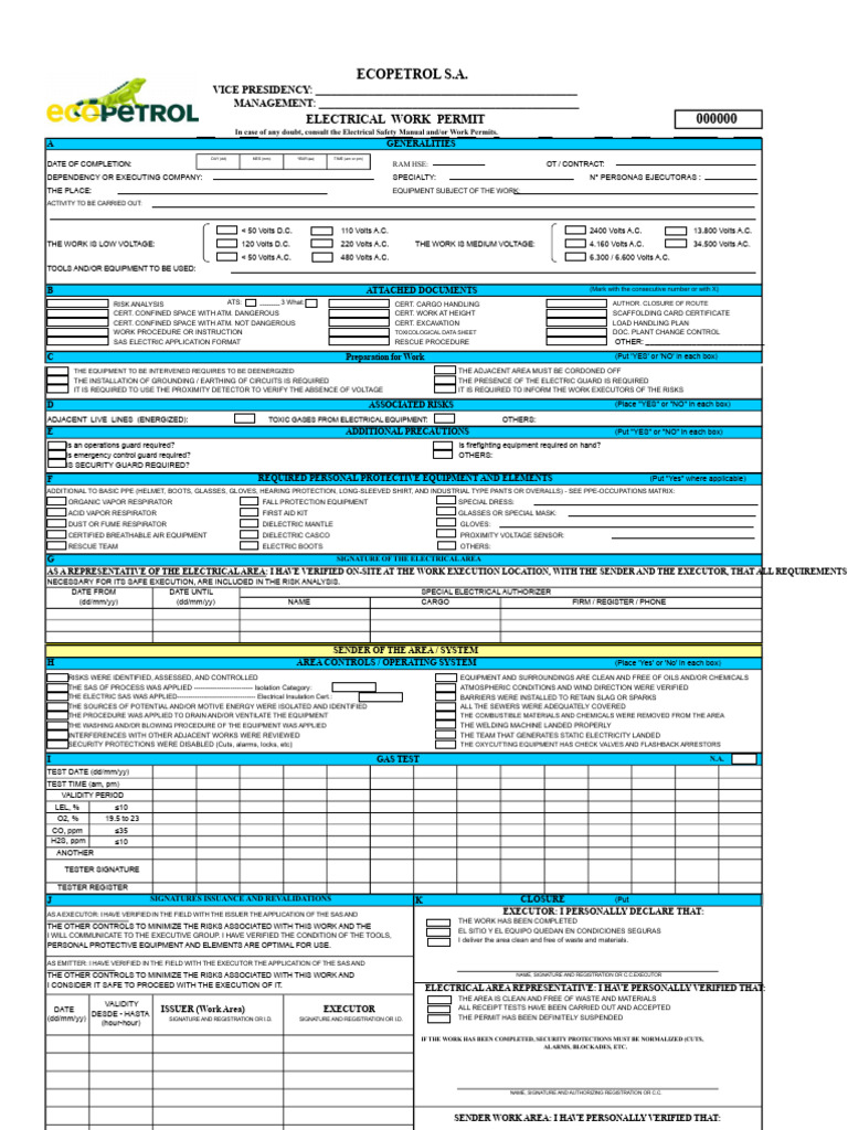Electric Work Permit Format. | PDF