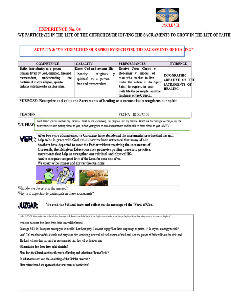 Activity 3 - Sacraments Healing VII | PDF | Sacraments | Penance