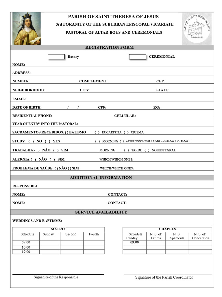 Registration Form - Altar Servers Ministry | PDF