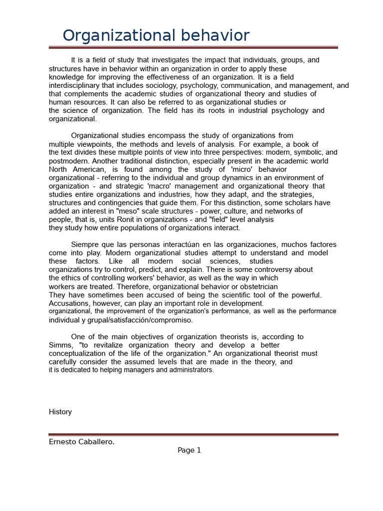 History of Organizational Behavior | PDF | Organizational Behavior ...