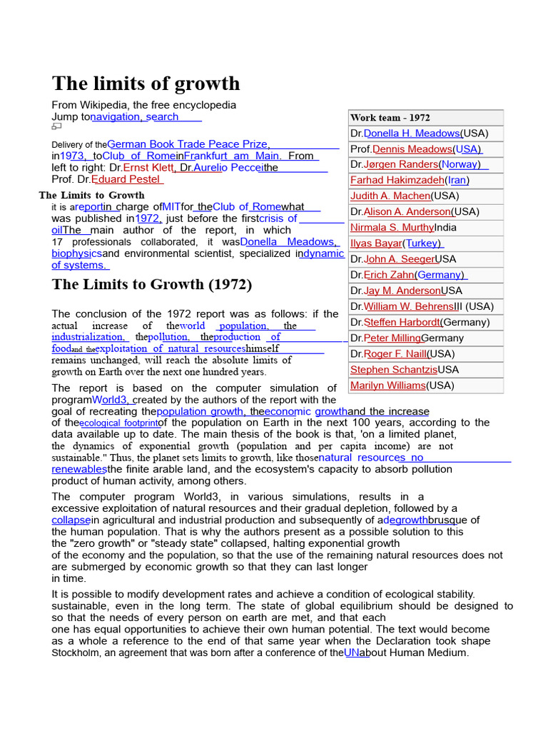 The Limits To Growth | PDF | Resource Depletion | Sustainability