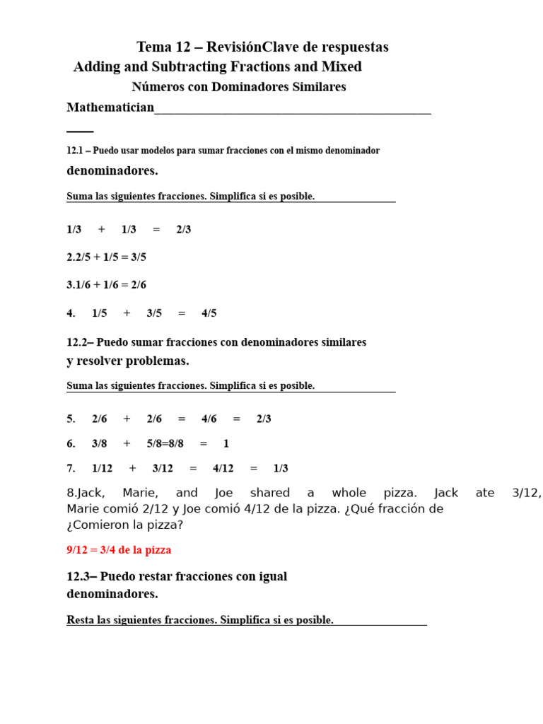 Tema 12 Revisión y Clave de Respuestas | PDF | Conceptos matemáticos ...