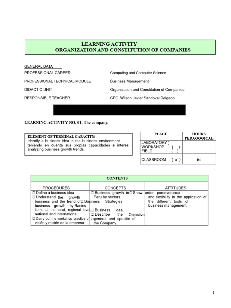 Learning Activity - Organization and Constitution of Companies ...