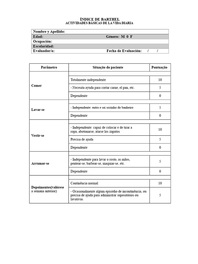 Avaliação de Atividades Diárias Barthel | PDF