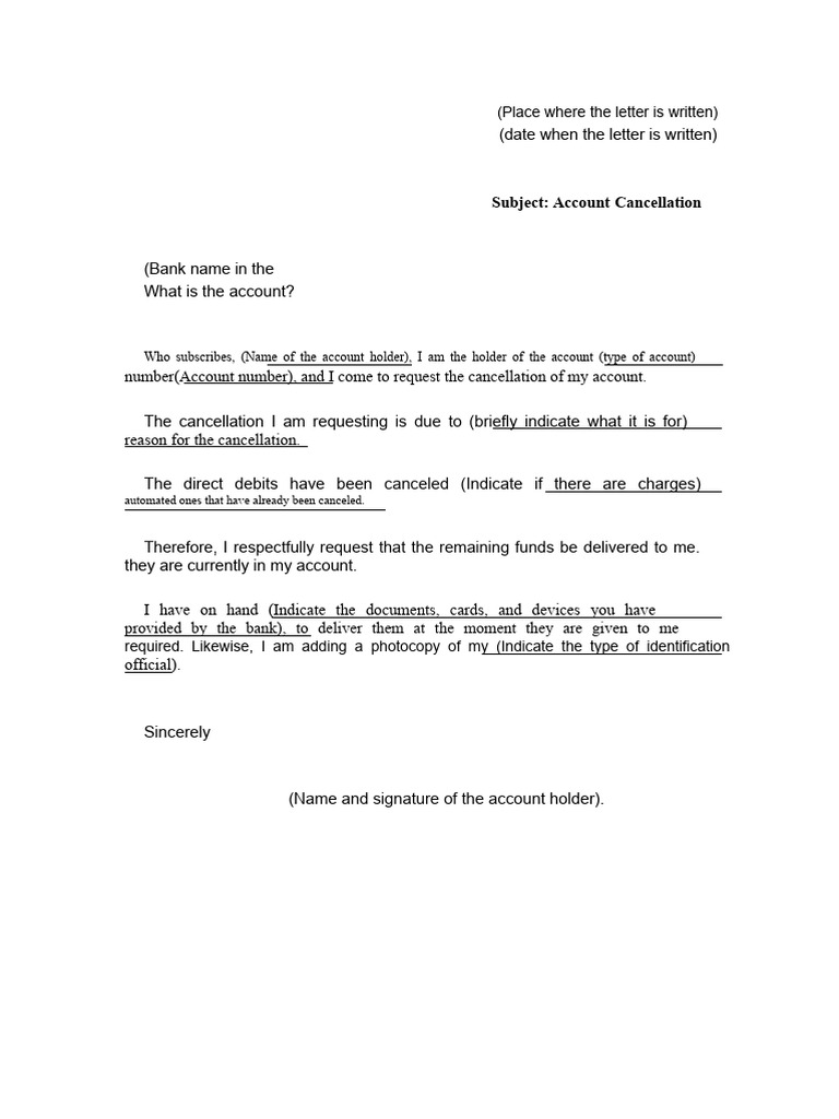 Account Cancellation Request Letter | PDF
