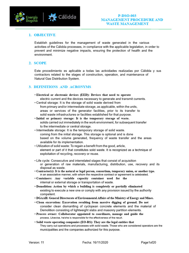 P-DSO-003 - V11 Procedure-Management and Handling of Waste | PDF ...