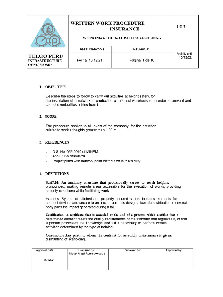 Working at Height Procedure With Scaffolding Rev.01 PDF | PDF | Scaffolding