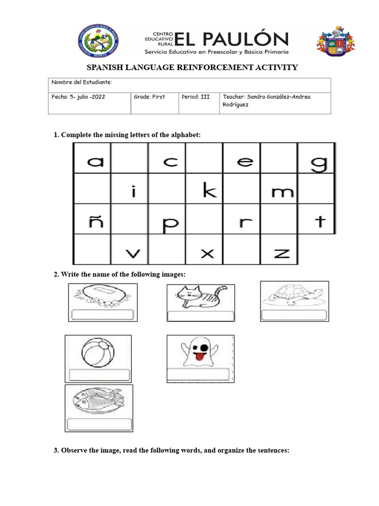 Spanish Reinforcement Workshop For First Grade | PDF
