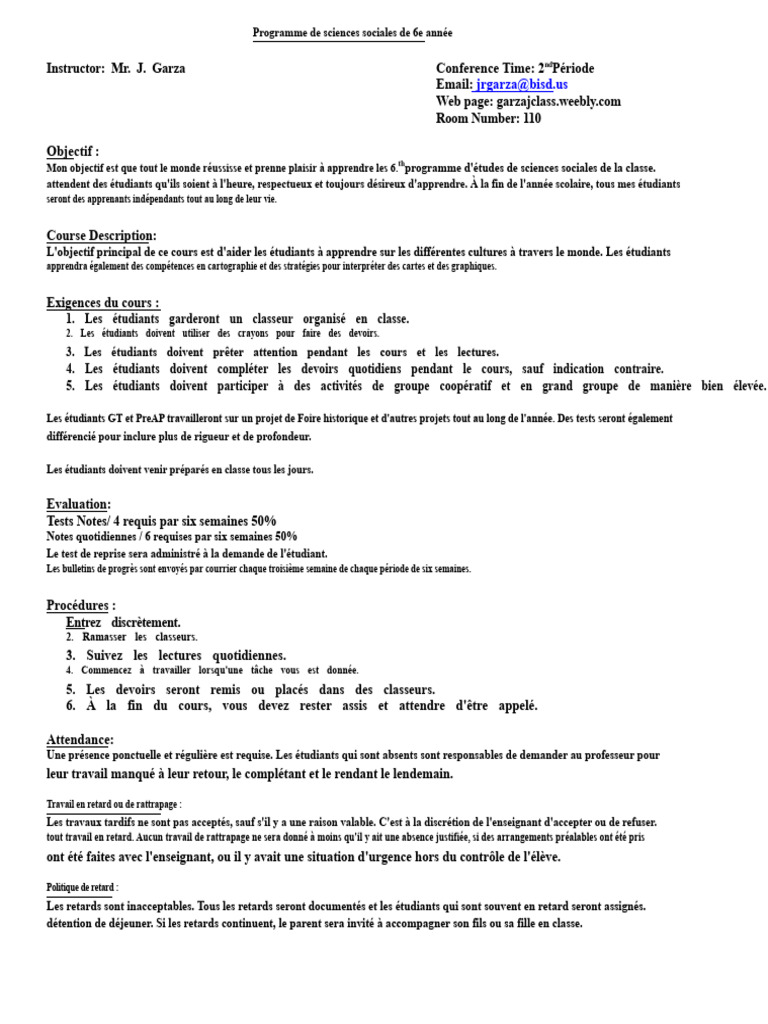 Programme de Sciences Sociales 6e Année | PDF