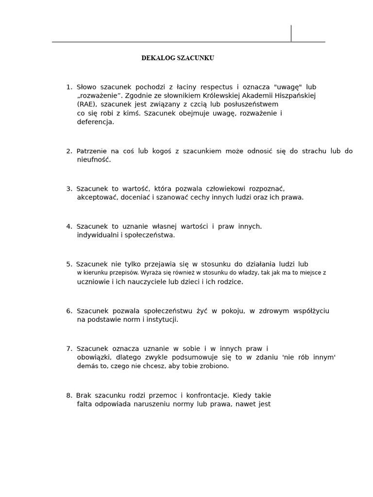 Dekalog Szacunku | PDF