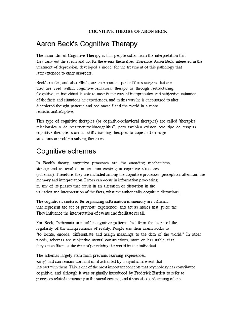 Cognitive Theory of Aaron Beck | PDF | Cognitive Therapy | Schema ...
