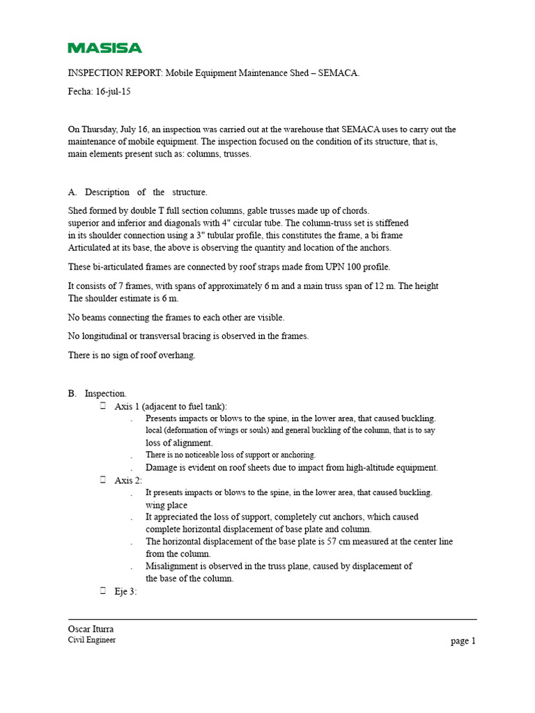 Mobile Equipment Maintenance Shed Inspection | PDF | Buckling | Truss