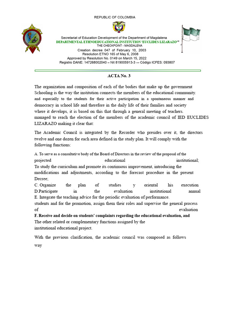 Minutes of The Establishment of The Academic Council | PDF