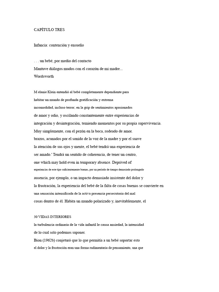 Capítulo Tres Reverie de Wilfred Bion | PDF | Experiencia | Pensamiento