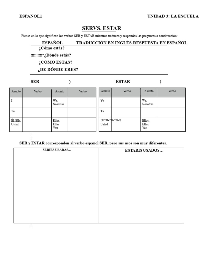 Español 1 - SER Vs ESTAR - Paquete Final | PDF