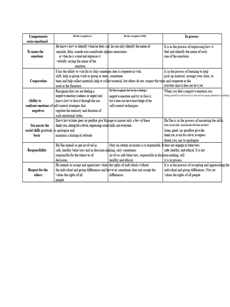 Preschool Socio-Emotional Skills | PDF | Emotions | Social Skills