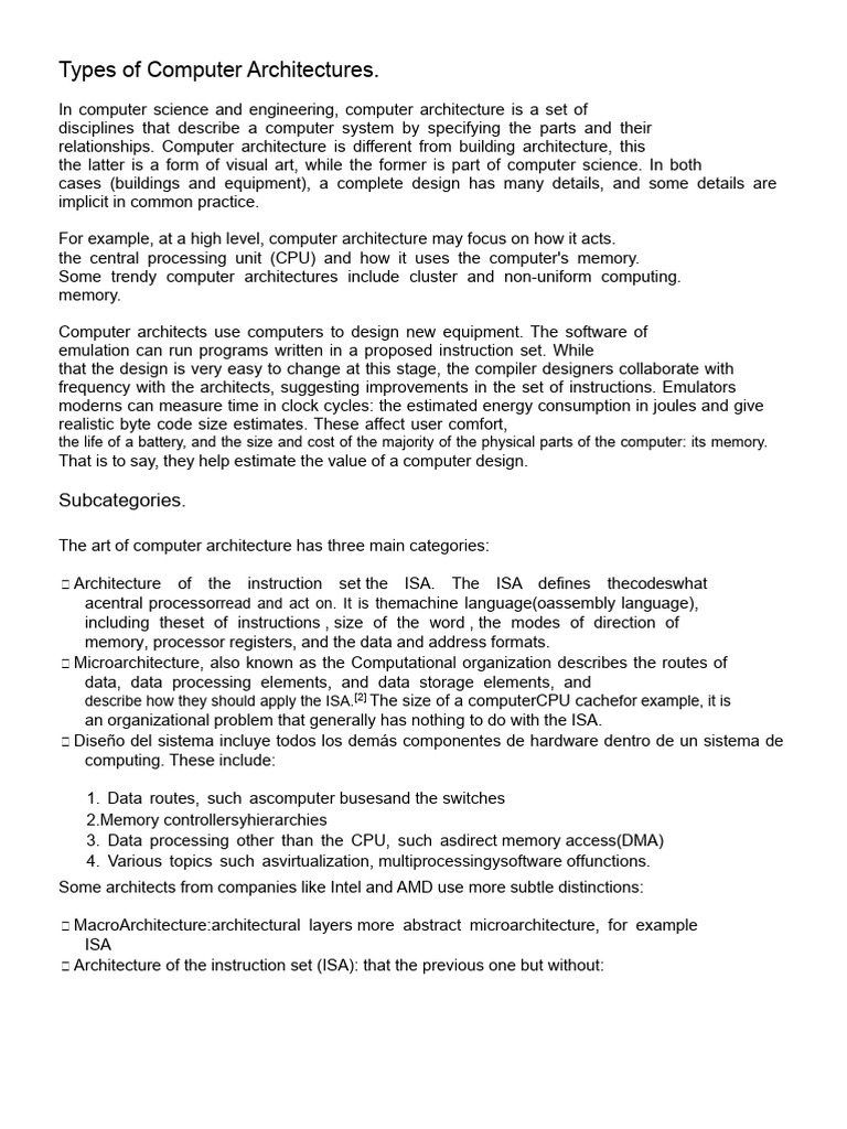 Types of Computer Architectures | PDF | Computer Architecture | Central Processing Unit