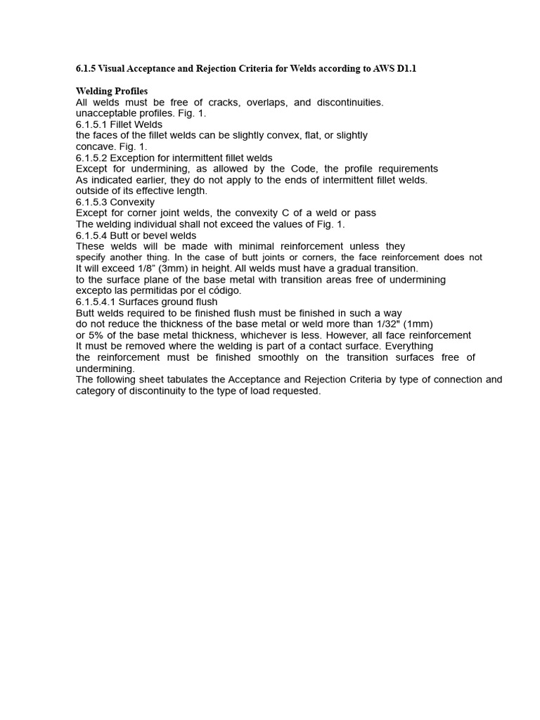 Acceptance Criteria (Visual) AWS-D1.1, Section VIII, B31.3 in Welds PDF ...