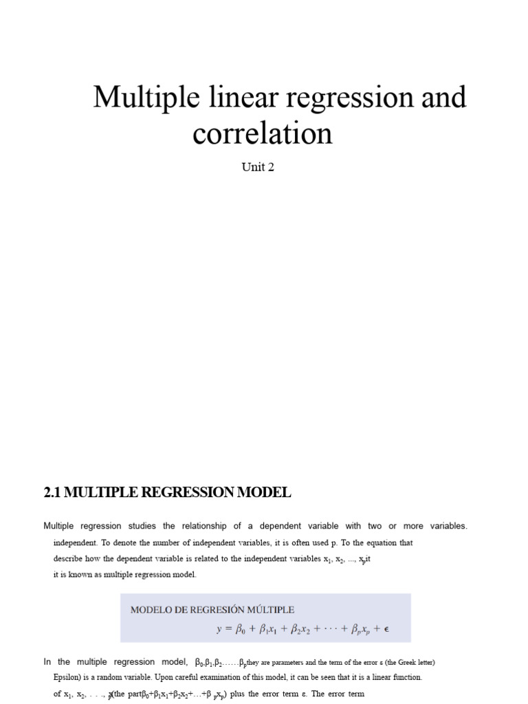 Multiple Linear Regression and Correlation | PDF | Regression Analysis ...