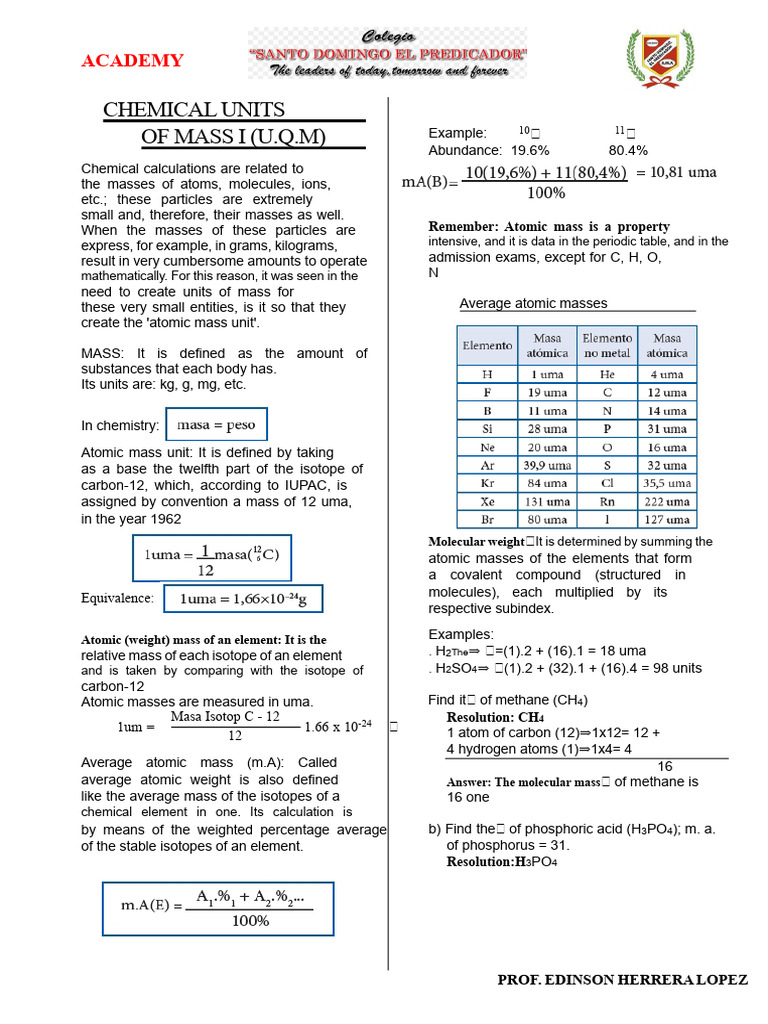 Chemical Units of Mass | PDF | Mole (Unit) | Molecules