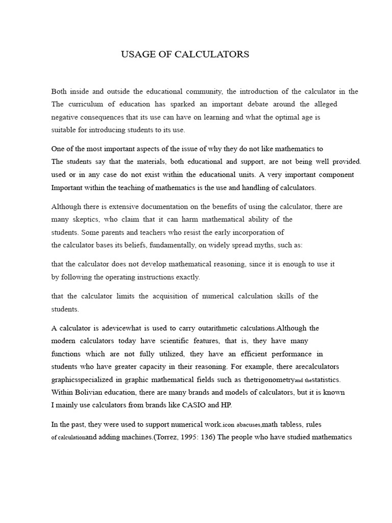 Essay Roger - Use and Management of Calculators | PDF | Calculator ...