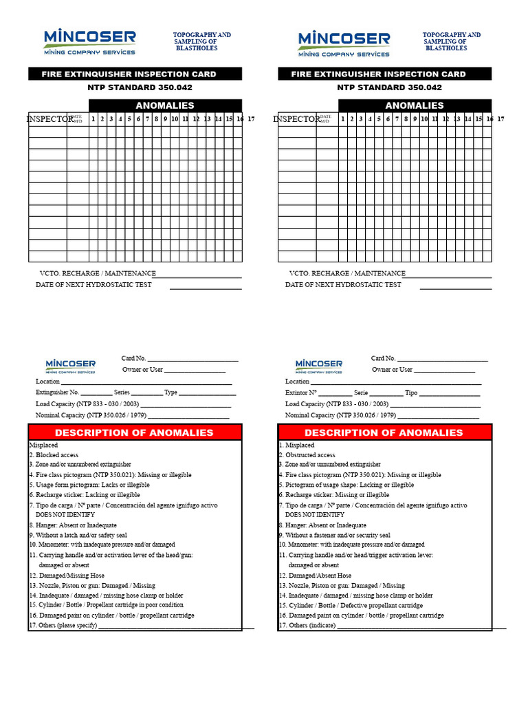 Fire Extinguisher Inspection Card. | PDF