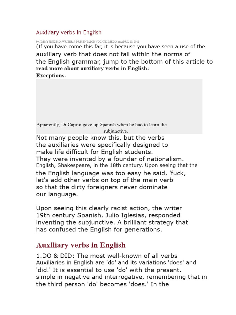 Auxiliary Verbs in English | PDF | English Language | Verb