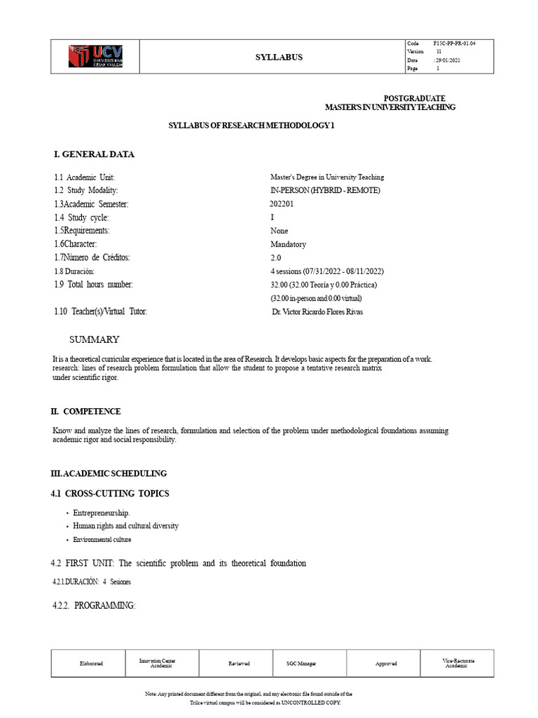 Research Methodology Syllabus for Master's | PDF | Qualitative Research ...