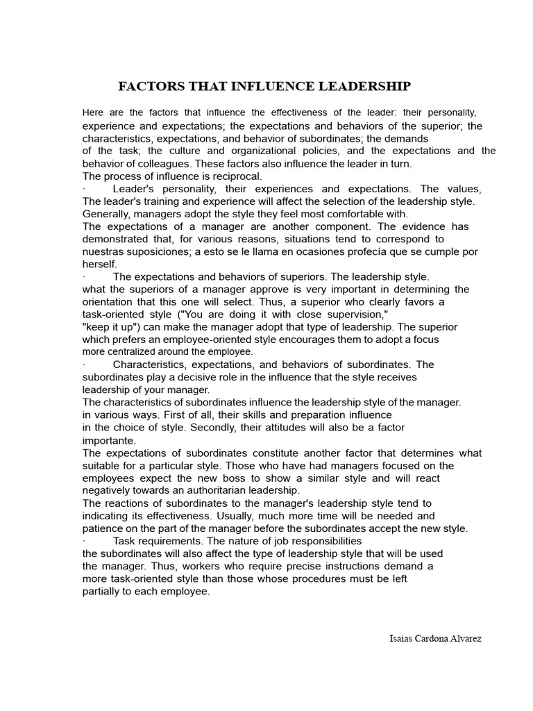 Factors That Influence Leadership | PDF | Leadership | Behavior