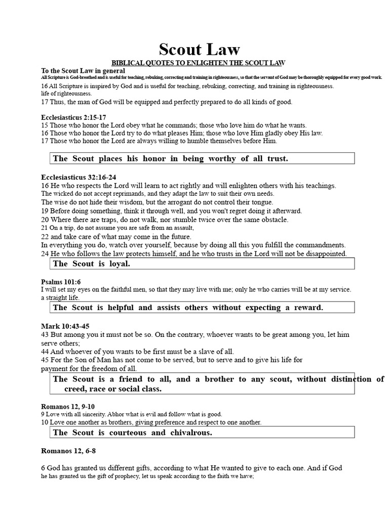 Bible Verses To Illuminate The Scout Law | PDF | Bible | Glory (Religion)
