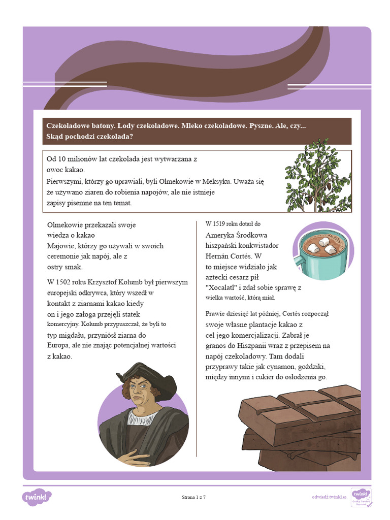 Es SL 1669034091 Comprension Lectora Historia Del Chocolate - Ver - 2 | PDF