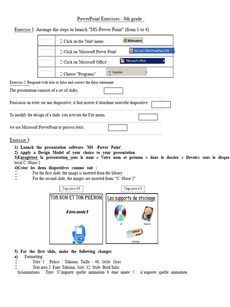PowerPoint Exercises for 8th Graders | PDF | Microsoft Power Point ...
